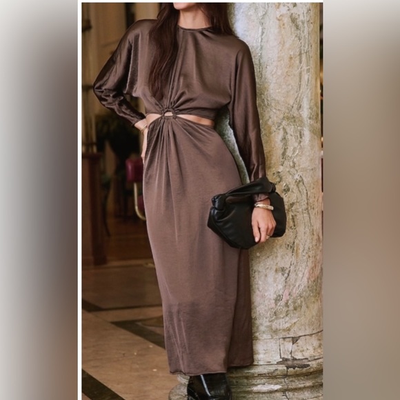 Express | Dresses | Nwt Express Edit Boutique Satin Long Sleeve Cutout ...